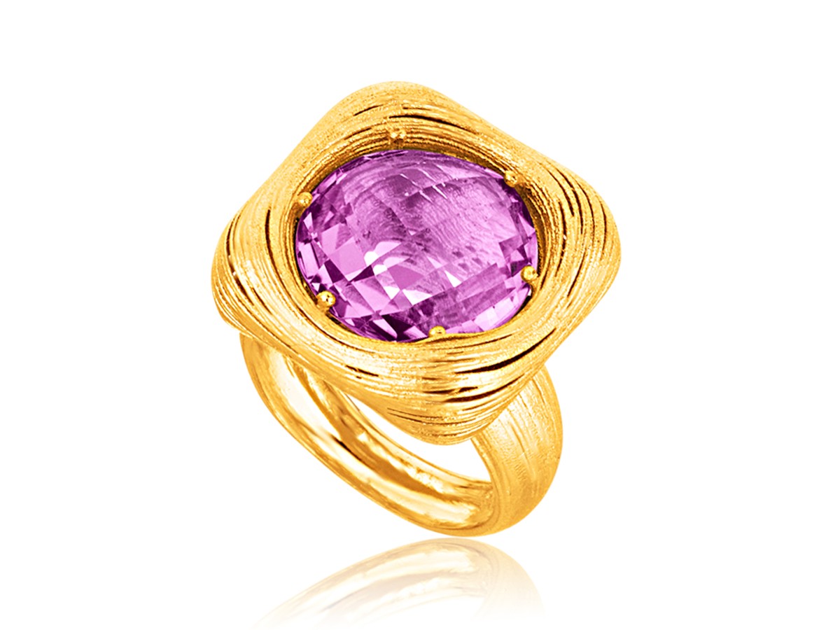Round Amethyst Filament Ring in 14K Yellow Gold - Richard Cannon Jewelry